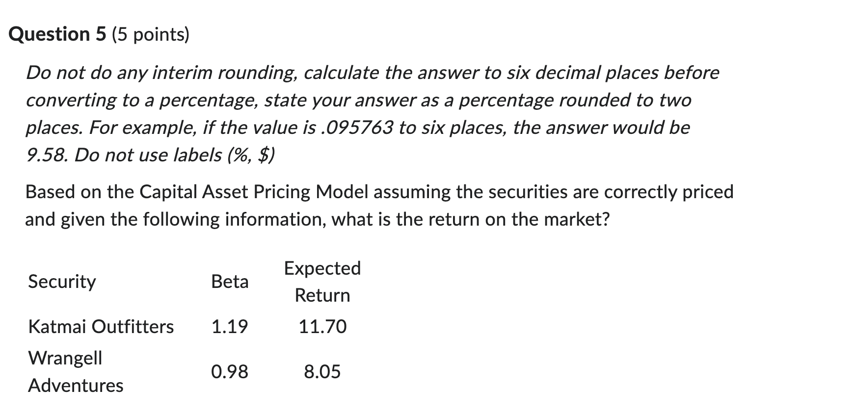 Solved Question 5 (5 ﻿points)Do not do any interim rounding, | Chegg.com