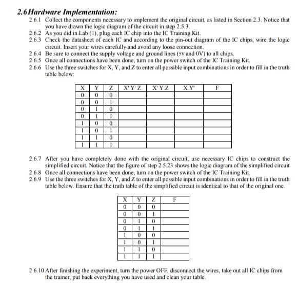Solved 2.6 Hardware Implementation: 2.6.1 Collect the | Chegg.com