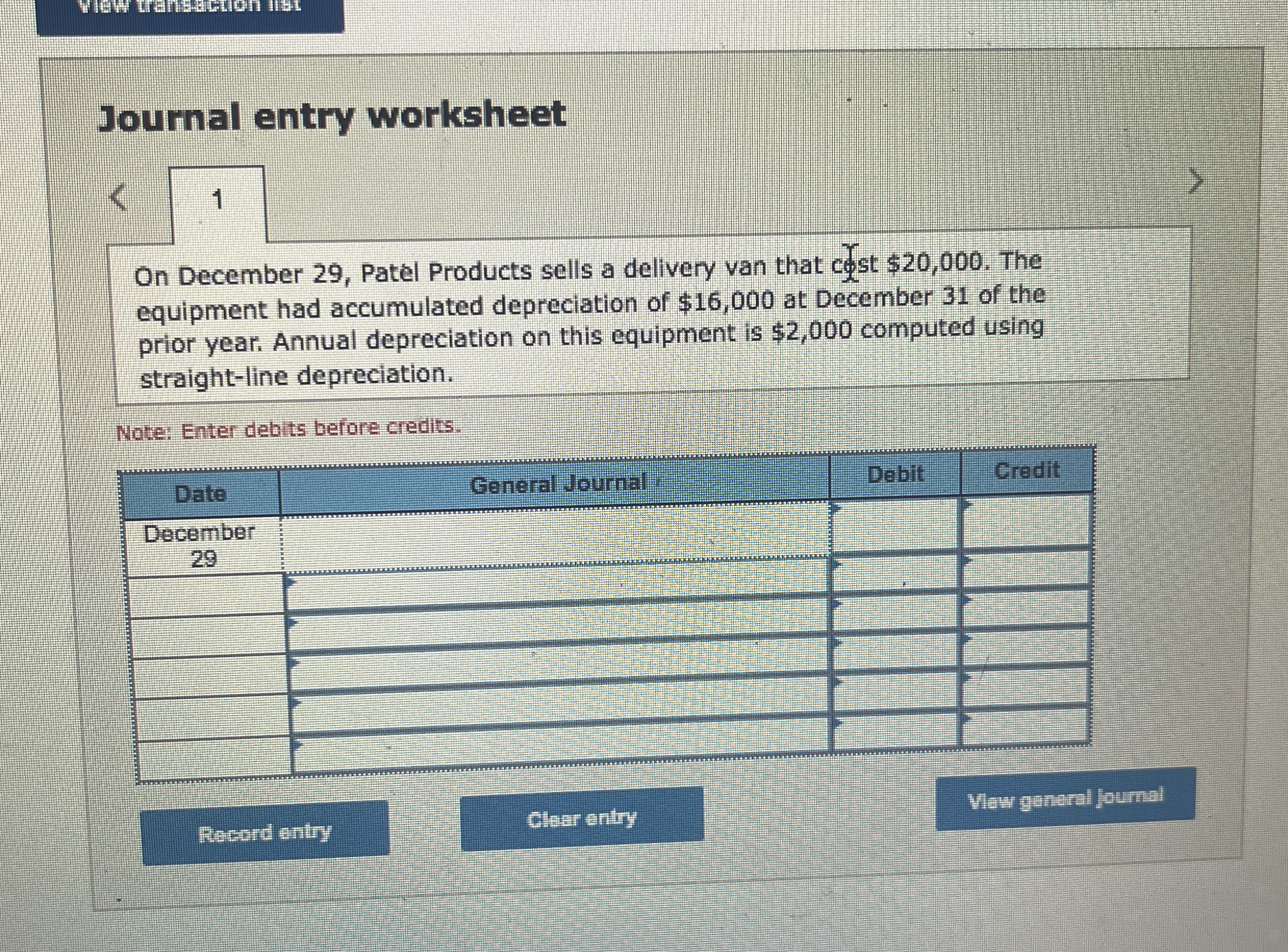 Journal entry worksheet1On December 29, ﻿Patel | Chegg.com