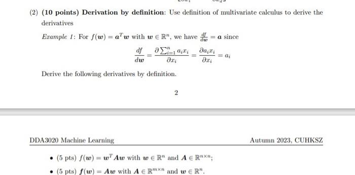 (2) (10 points) Derivation by definition: Use | Chegg.com