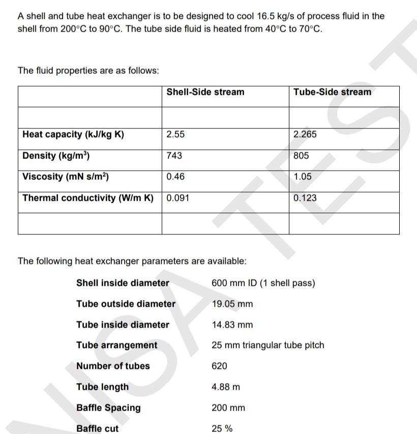 Solved A shell and tube heat exchanger is to be designed to | Chegg.com