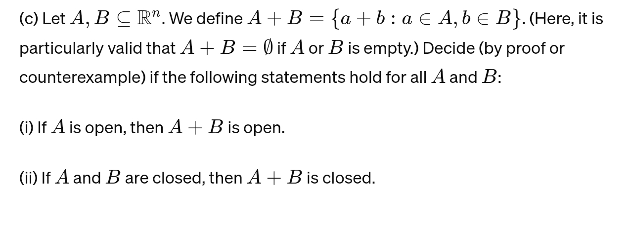 Solved (c) ﻿Let A,BsubeRn. ﻿We define | Chegg.com
