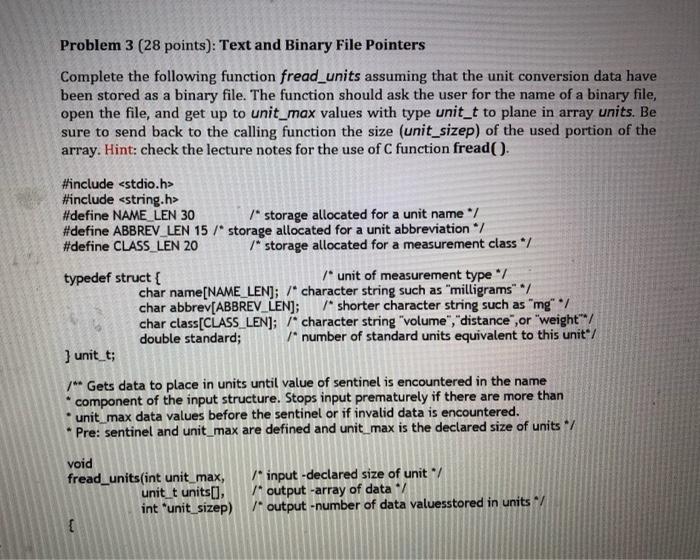 Solved Problem 3 (28 points): Text and Binary File Pointers | Chegg.com