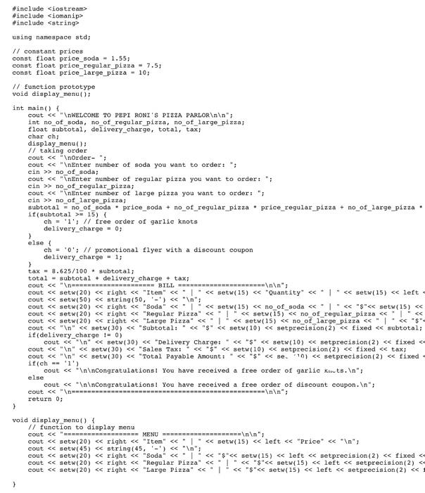Solved Output a menu to the customer showing the items and | Chegg.com