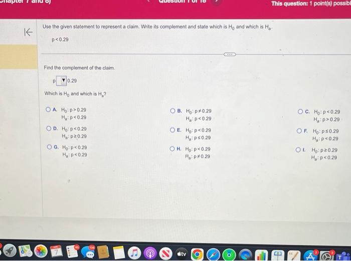 Solved Use the given statement to represent a claim. Write | Chegg.com