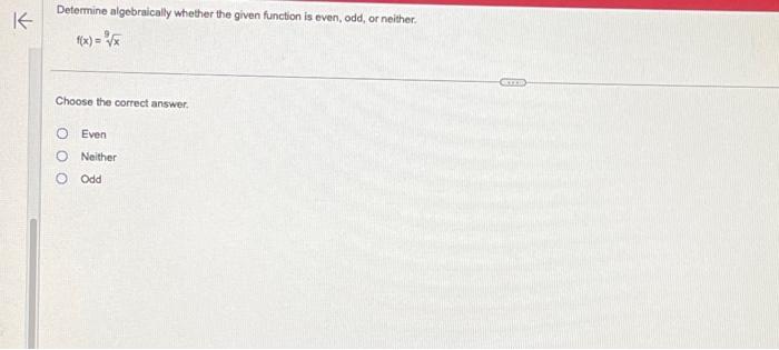 Solved K Determine algebraically whether the given function | Chegg.com