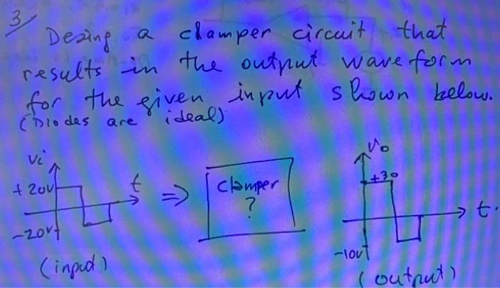 Solved 3) Desing a clamper circuit that results in the | Chegg.com