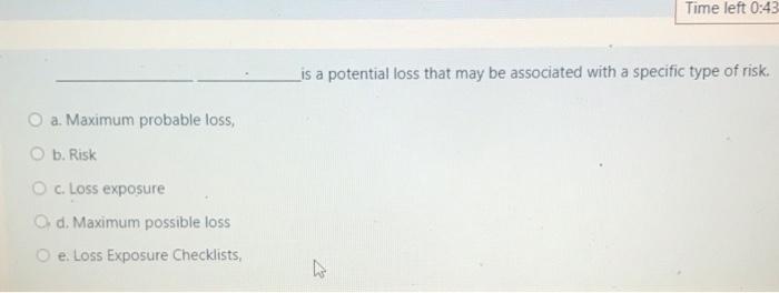 Solved Time left 0:43 Lis a potential loss that may be | Chegg.com