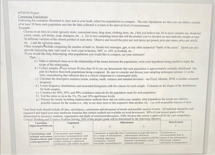 Solved MTHIO4 Project Comparing Populations: Following the | Chegg.com