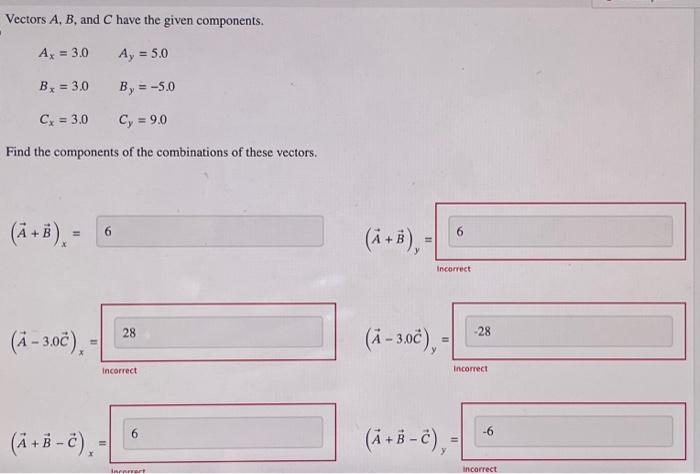 Solved Vectors A, B, and C have the given components. Ay = | Chegg.com