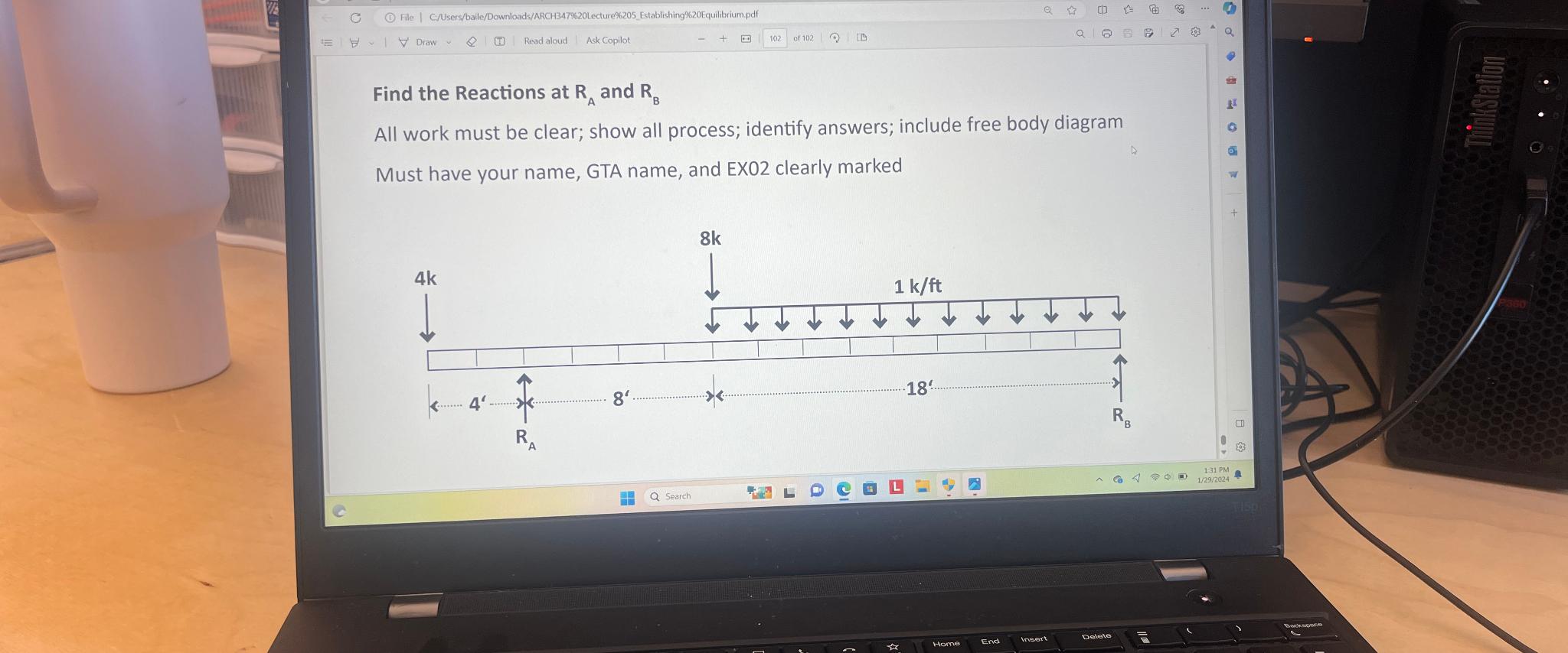 Find the Reactions at RA ﻿and RBAll work must be | Chegg.com