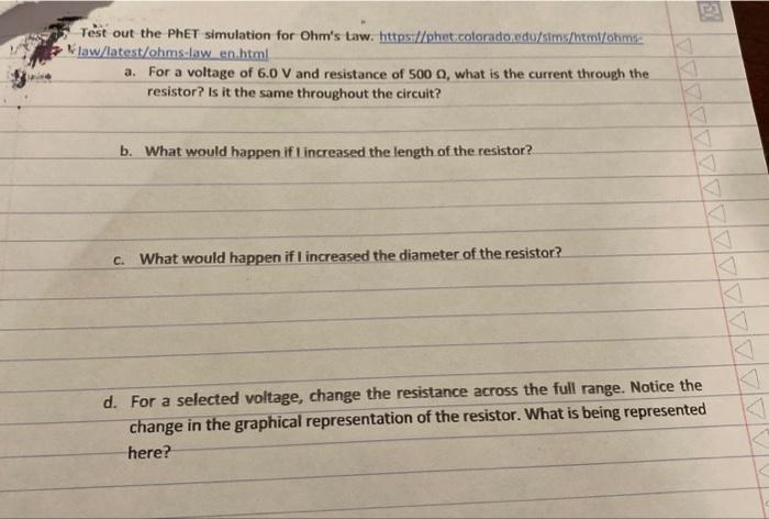Solved Tesit out the PheT simulation for Ohm's taw. | Chegg.com