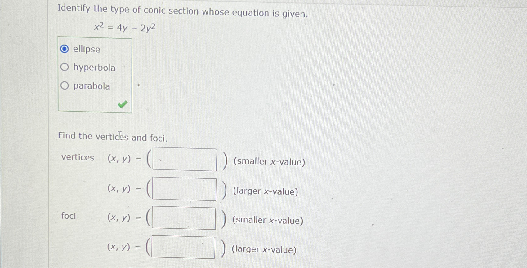 Solved Identify the type of conic section whose equation is | Chegg.com