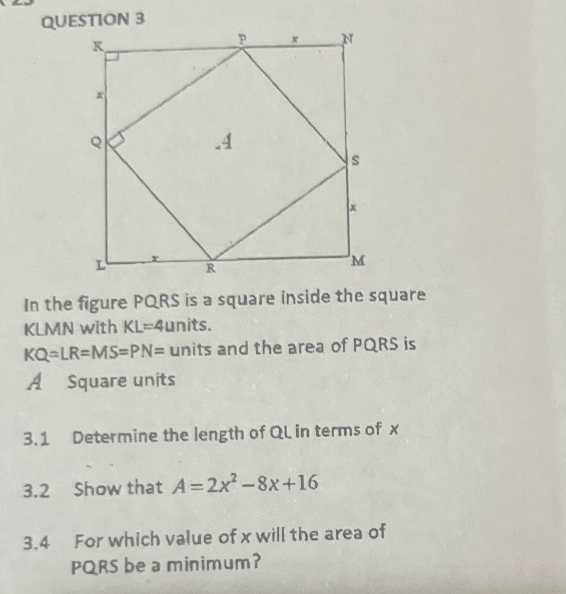 Solved QUESTION 3In the figure PQRS is a square inside the | Chegg.com