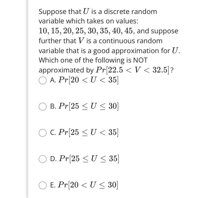 Solved Suppose that U is a discrete random variable which | Chegg.com