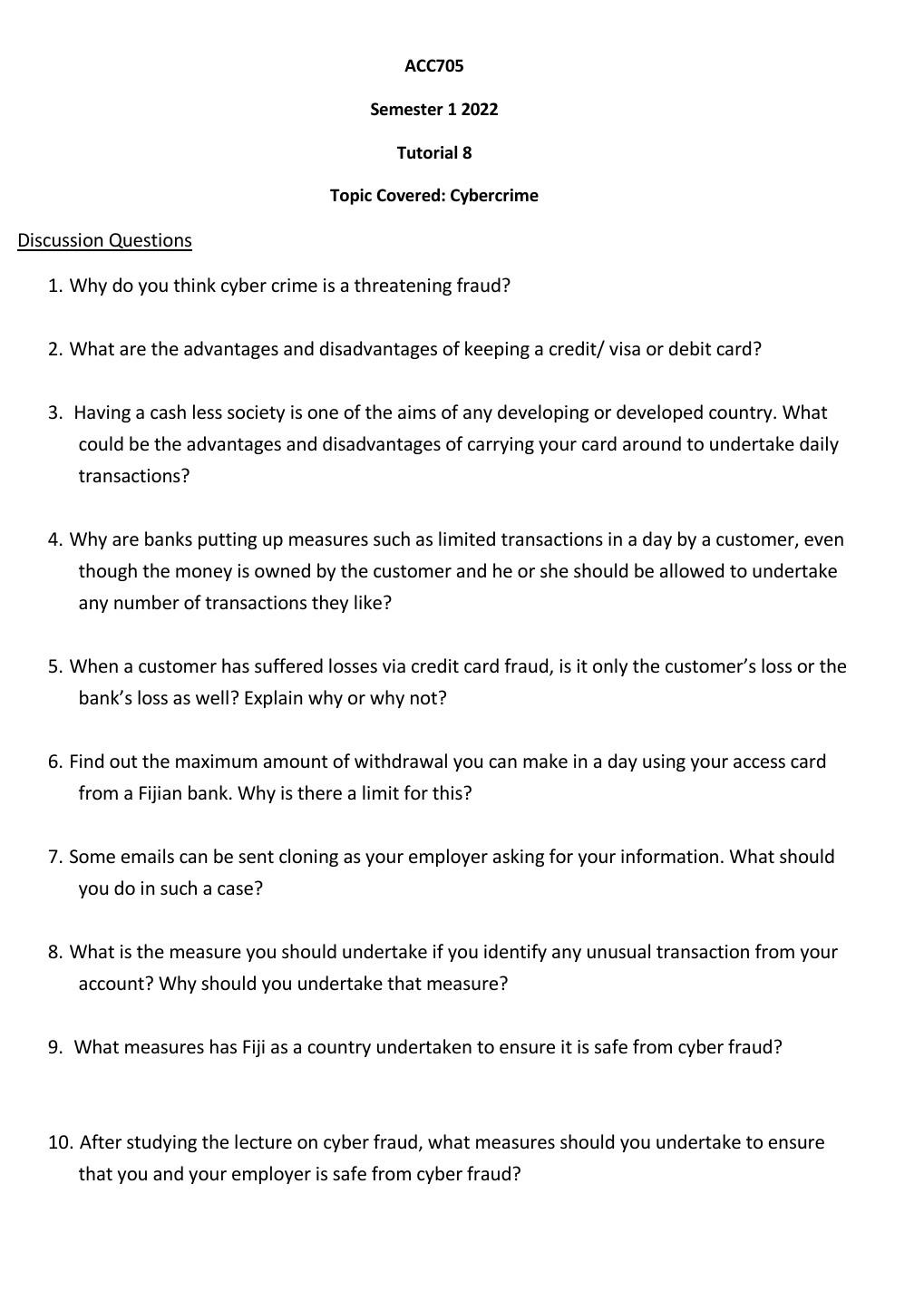Solved ACC705 Semester 1 2022 Tutorial 8 Topic Covered: | Chegg.com