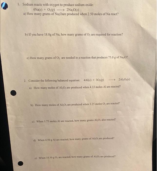 Solved 4Na(s)+O2( g) 2Na2O(s) a) How many grams of Na2Oare | Chegg.com