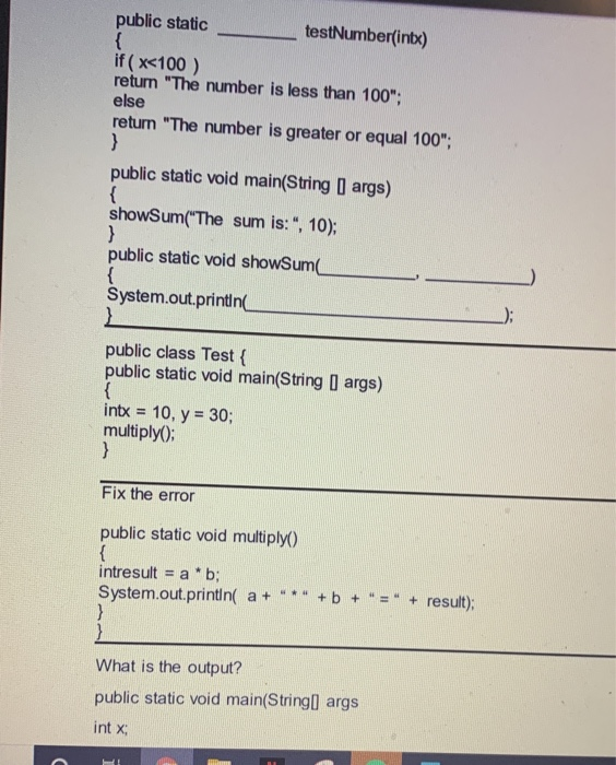 Solved { public static testNumber(intx) if ( x