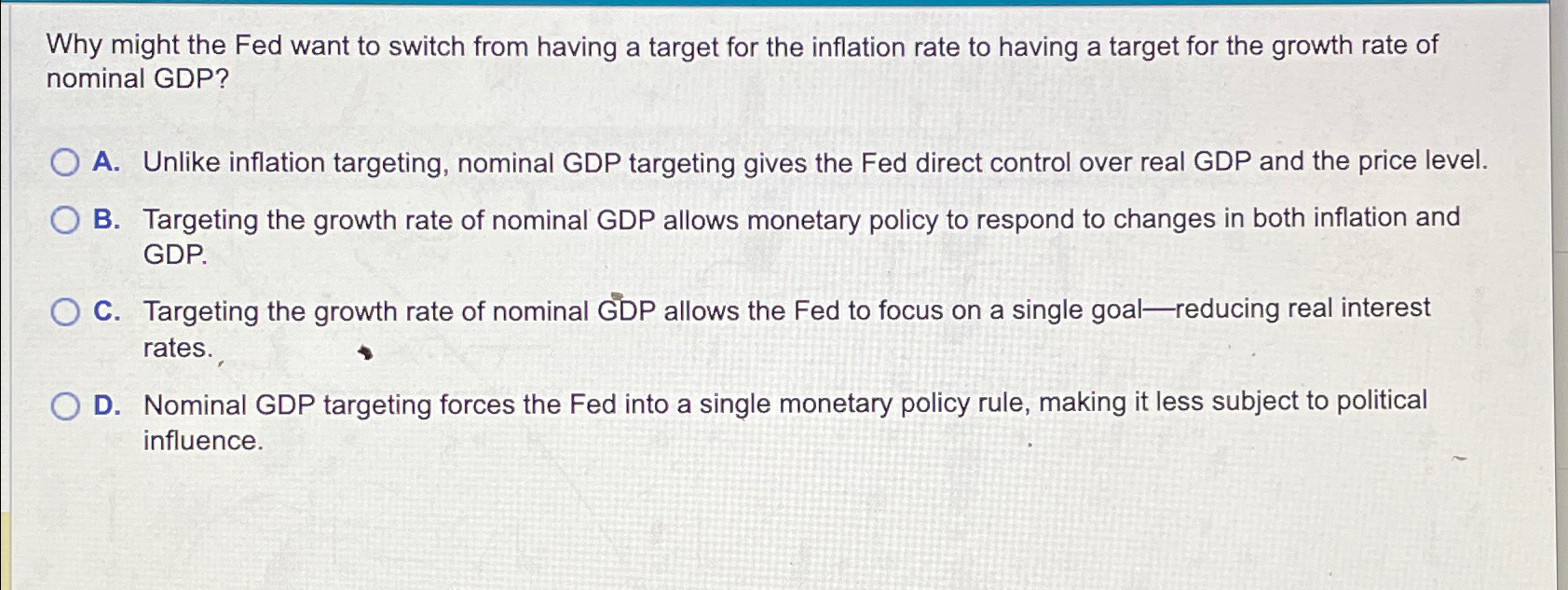 Solved Why might the Fed want to switch from having a target | Chegg.com