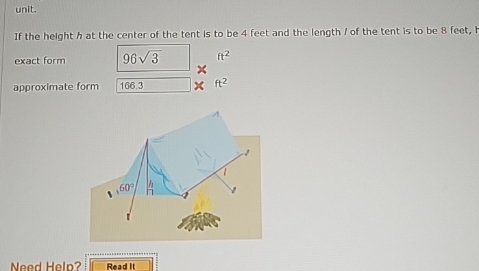 Solved if the height h ﻿at the center of the tent is to be 4 | Chegg.com
