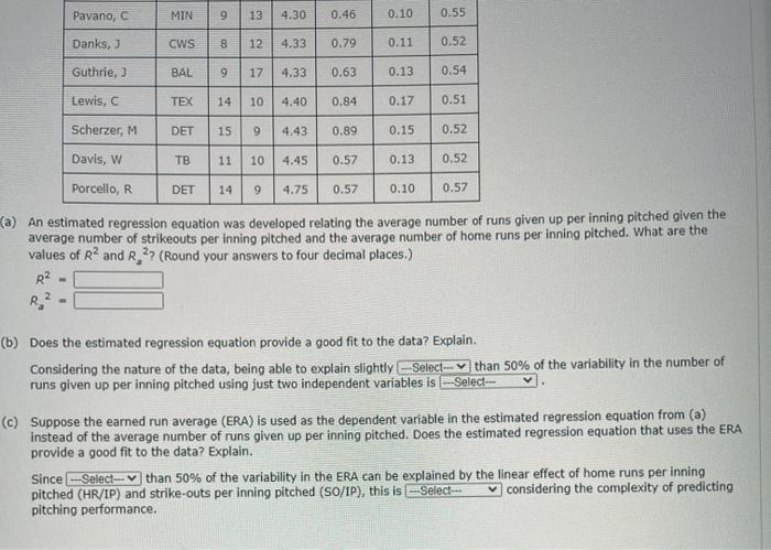 Solved DATAfile: MLBPitching A statistical program is | Chegg.com