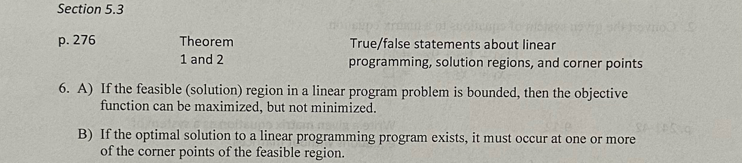 Solved Section 5.3p. 276TheoremTrue/false statements about | Chegg.com
