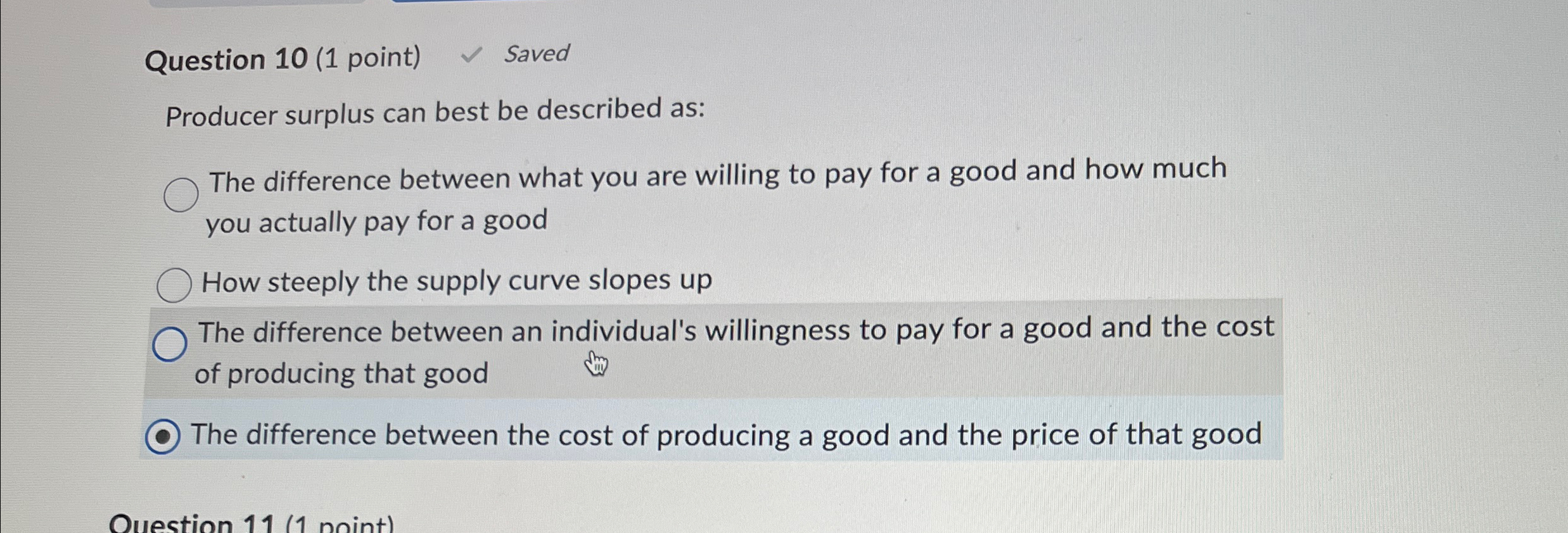 Solved Question 10 (1 ﻿point) ﻿SavedProducer surplus can | Chegg.com