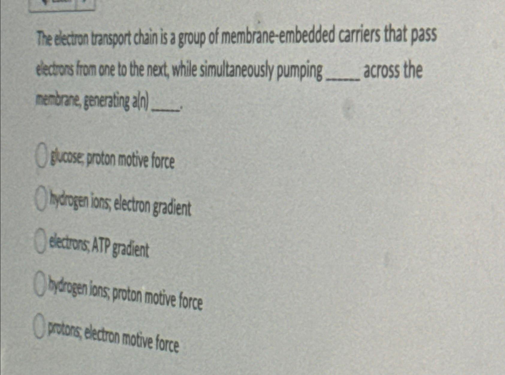 Solved The etectron transport chain is a group of | Chegg.com