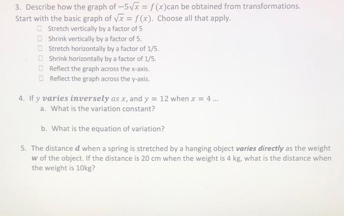 Solved 3. Describe how the graph of −5x=f(x) can be obtained | Chegg.com