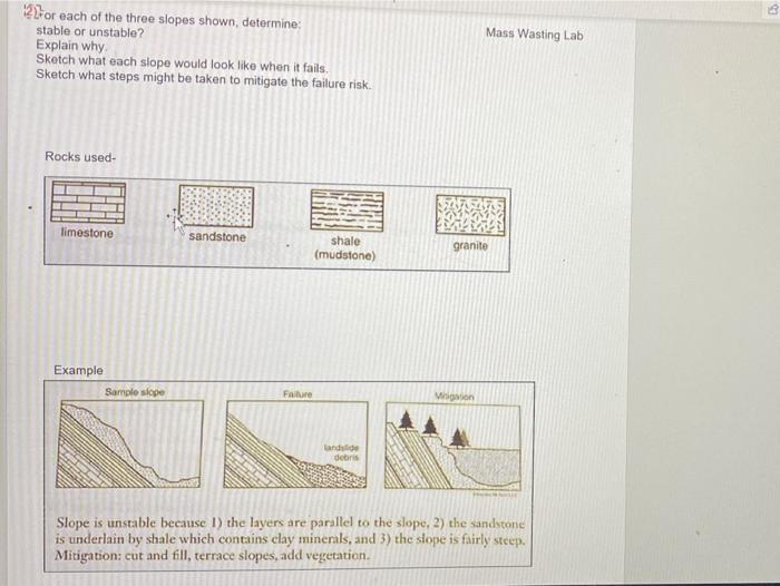 Solved Mass Wasting Lab For each of the three slopes shown, | Chegg.com