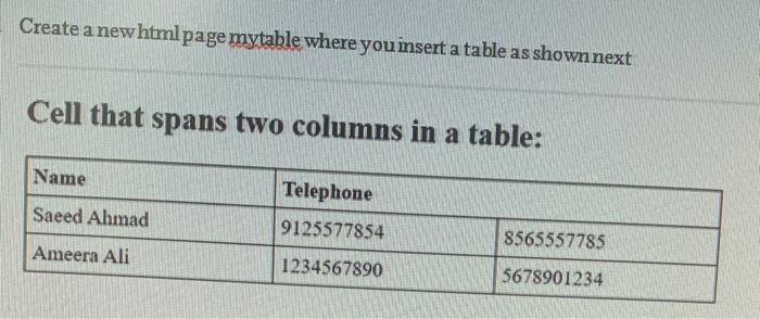 Solved Create a newhtmlpage mytable where you insert a table | Chegg.com