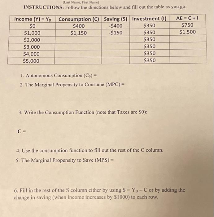 Solved (Last Name, First Name) INSTRUCTIONS; Follow the | Chegg.com