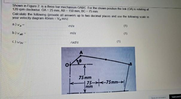 Solved Shown in Figure 2 is a three bar mechanism OABC For | Chegg.com