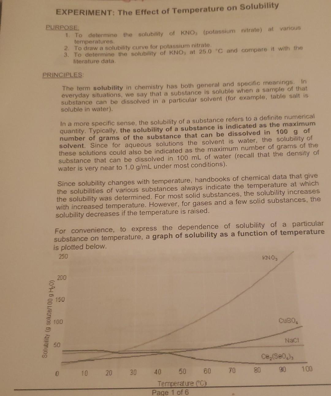 EXPERIMENT. The Effect of Temperature on Solubility | Chegg.com