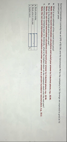 Solved Sunset Corporation currently has an EPS of $2.58, | Chegg.com