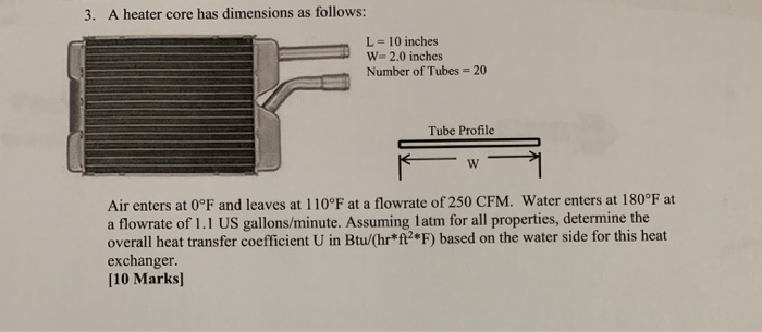 Solved 3. A heater core has dimensions as follows: L= 10 | Chegg.com