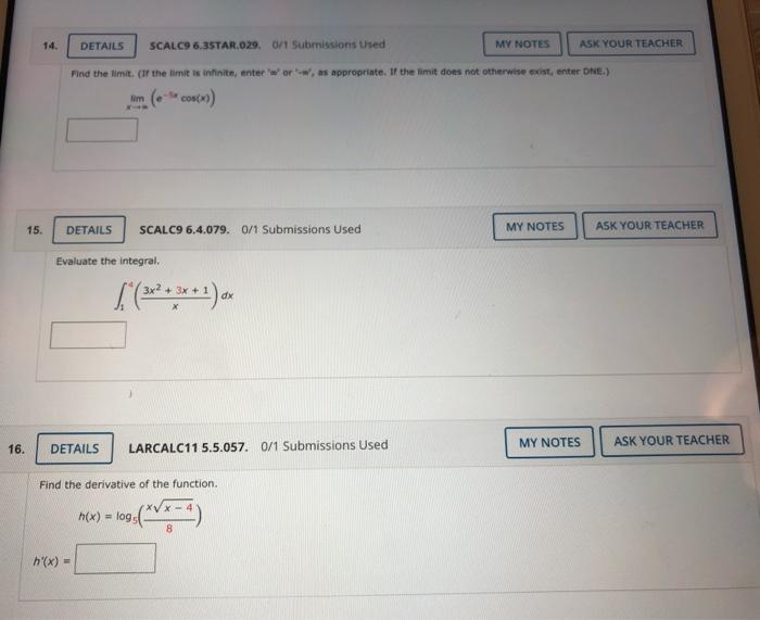 Solved 14. DETAILS SCALC9 6.3STAR.029, 0/1 Submissions Used | Chegg.com