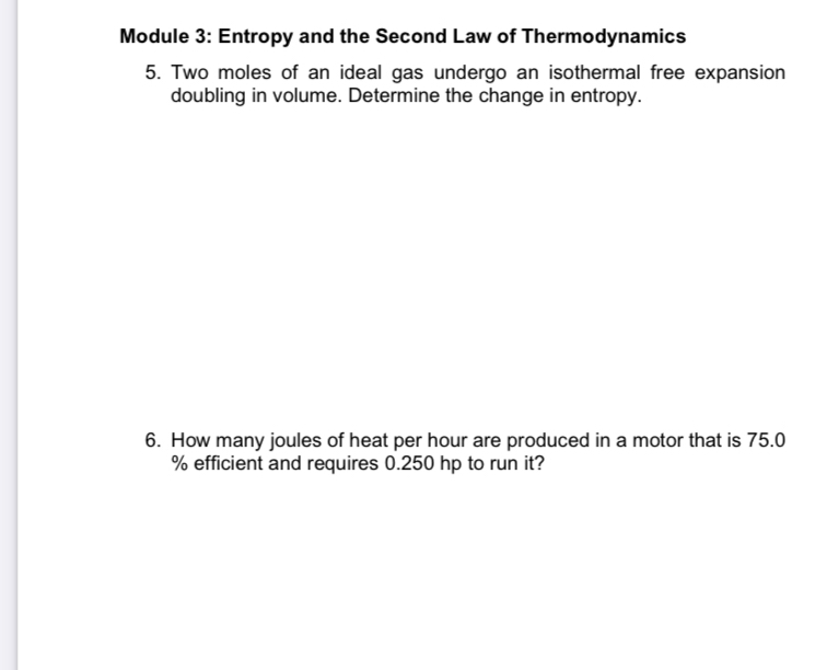 Solved Module 3: Entropy and the Second Law of | Chegg.com