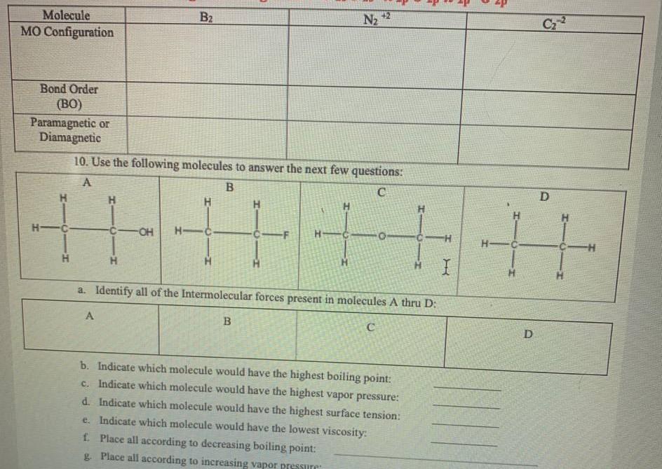 Solved B2 +2 Molecule MO Configuration N2 Bond Order (BO) | Chegg.com