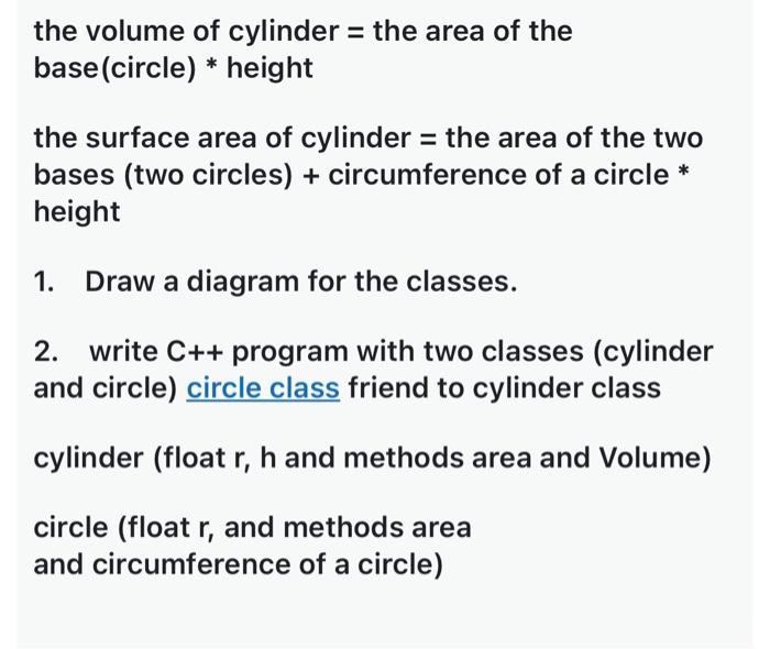 Solved the volume of cylinder = the area of the base | Chegg.com