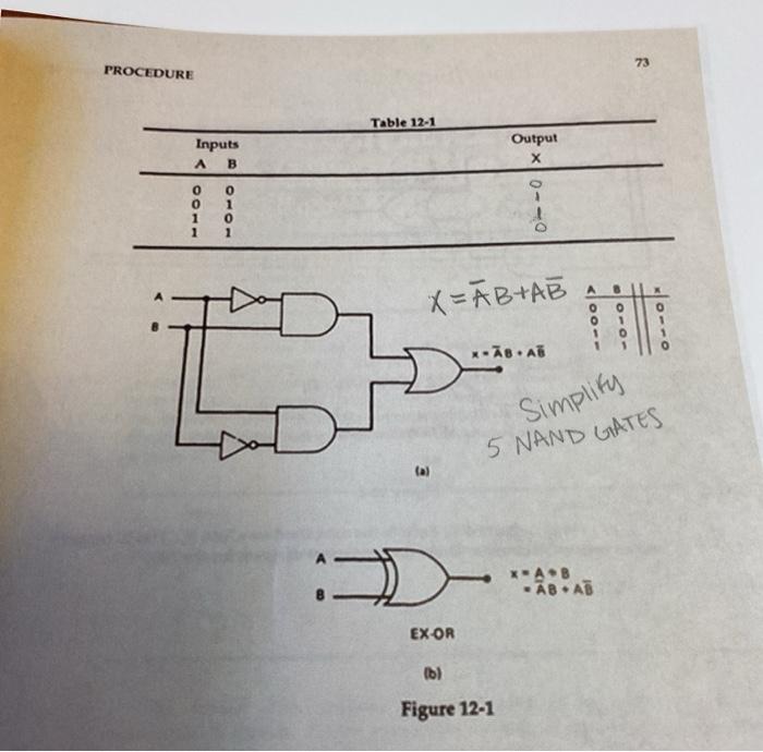 Solved 73 PROCEDURE Table 12-1 Output Inputs A B o 0 1 1 0 1 | Chegg.com