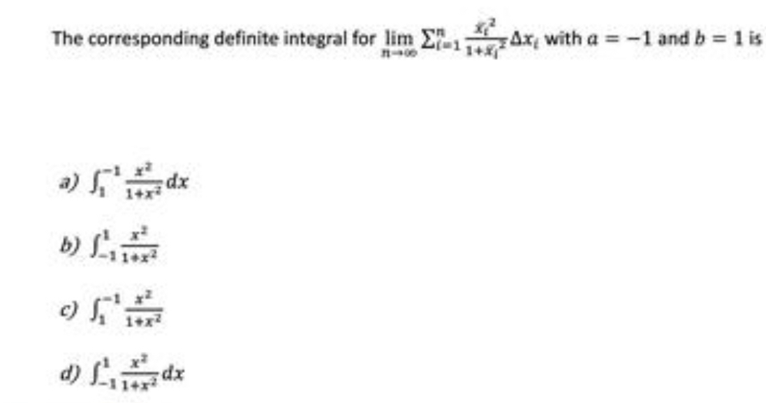 Solved The corresponding definite integral for | Chegg.com