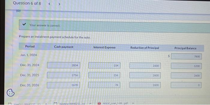 Solved On January 1, 2024, Blossom Corp. borrows $7,800 by | Chegg.com