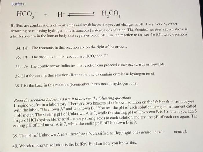 Solved Buffers H, Co, НСО, + HA Buffers are combinations of | Chegg.com