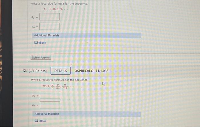 Solved Write a recursive formula for the sequence. | Chegg.com