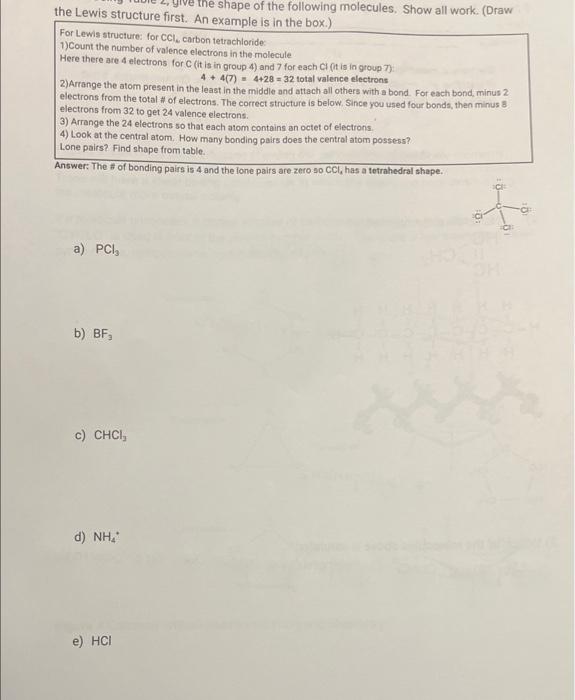 Solved For Lewis structure: for CCl6 carbon tetrachloride 1) | Chegg.com