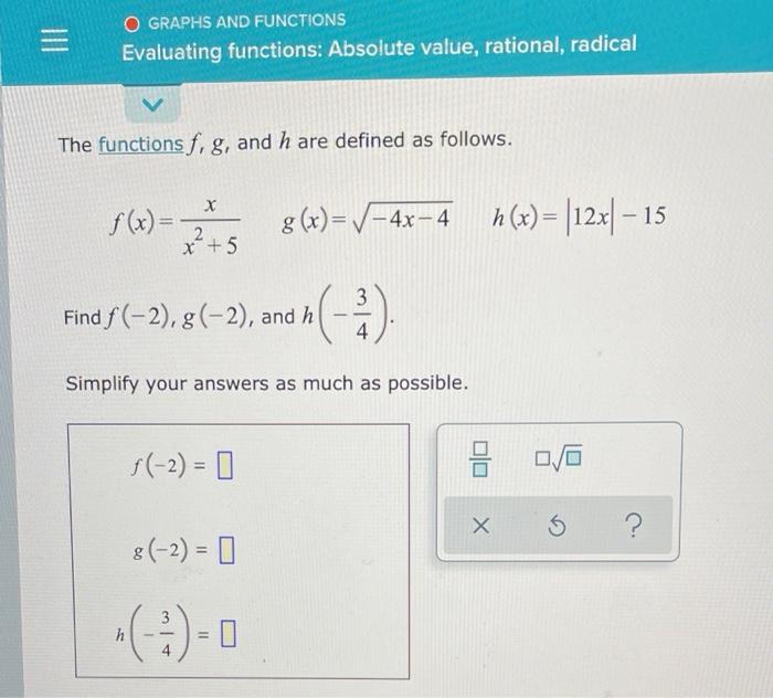 Solved = O GRAPHS AND FUNCTIONS Evaluating functions: | Chegg.com