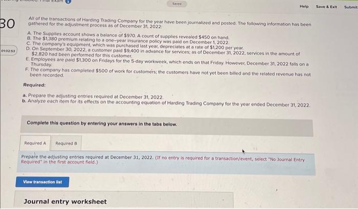 Solved All of the transactions of Harding Trading Company | Chegg.com