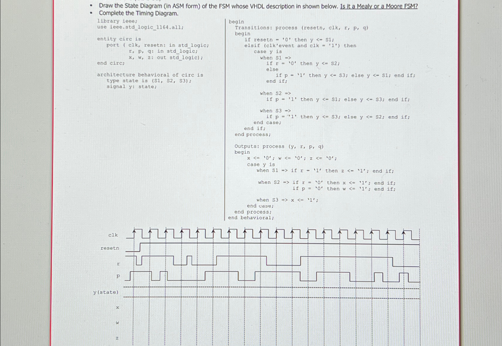 Solved Draw the State Dlagram (in ASM form) of the FSM | Chegg.com Solved Draw the State Dlagram (in ASM form) of the FSM | Chegg.com