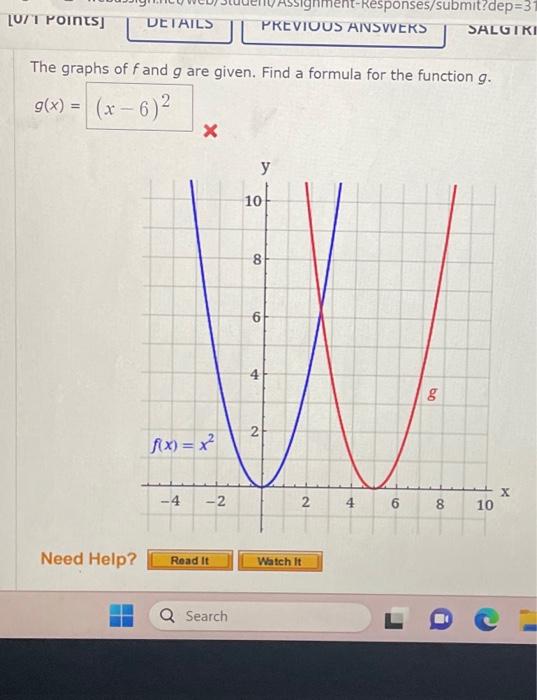 Solved The graphs of f and g are given. Find a formula for | Chegg.com